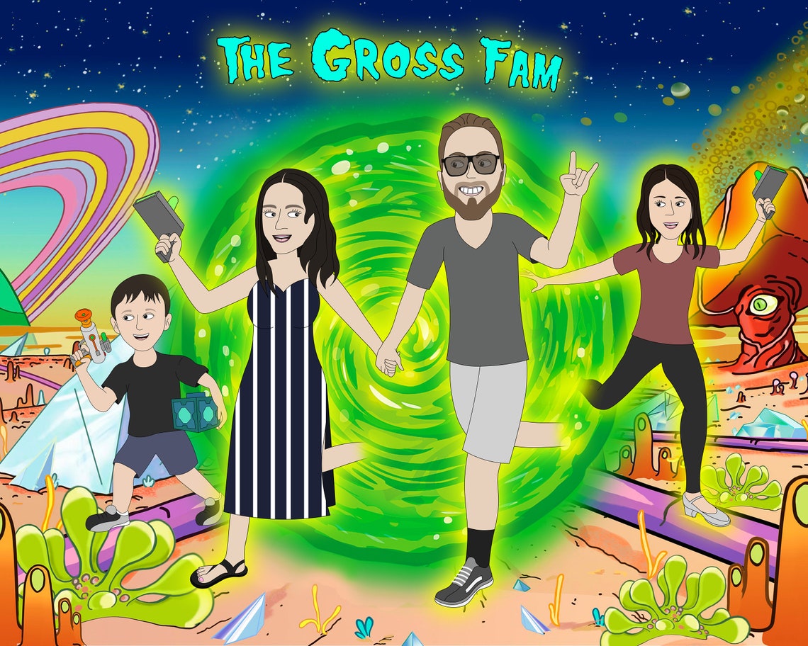 Custom Rick Portrait Cartoon Illustration Family Portrait | Etsy