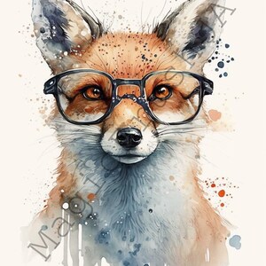Fox in Glasses 12 Portraits Set, Fox in Glasses Clipart, Commercial Use ...
