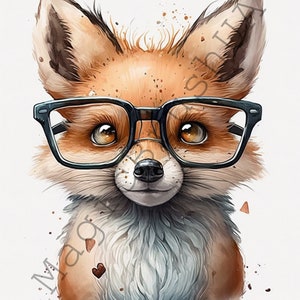 Fox in Glasses 12 Portraits Set, Fox in Glasses Clipart, Commercial Use ...