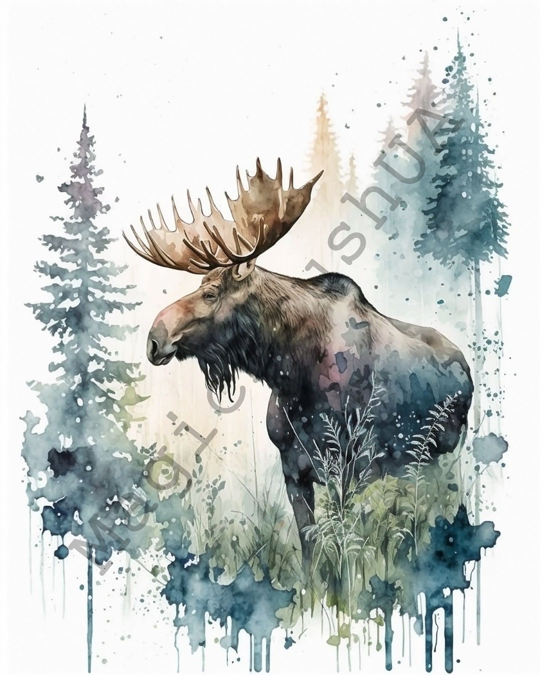 Moose in Forest 16 Portraits Set, Moose in Forest Clipart, Commercial ...