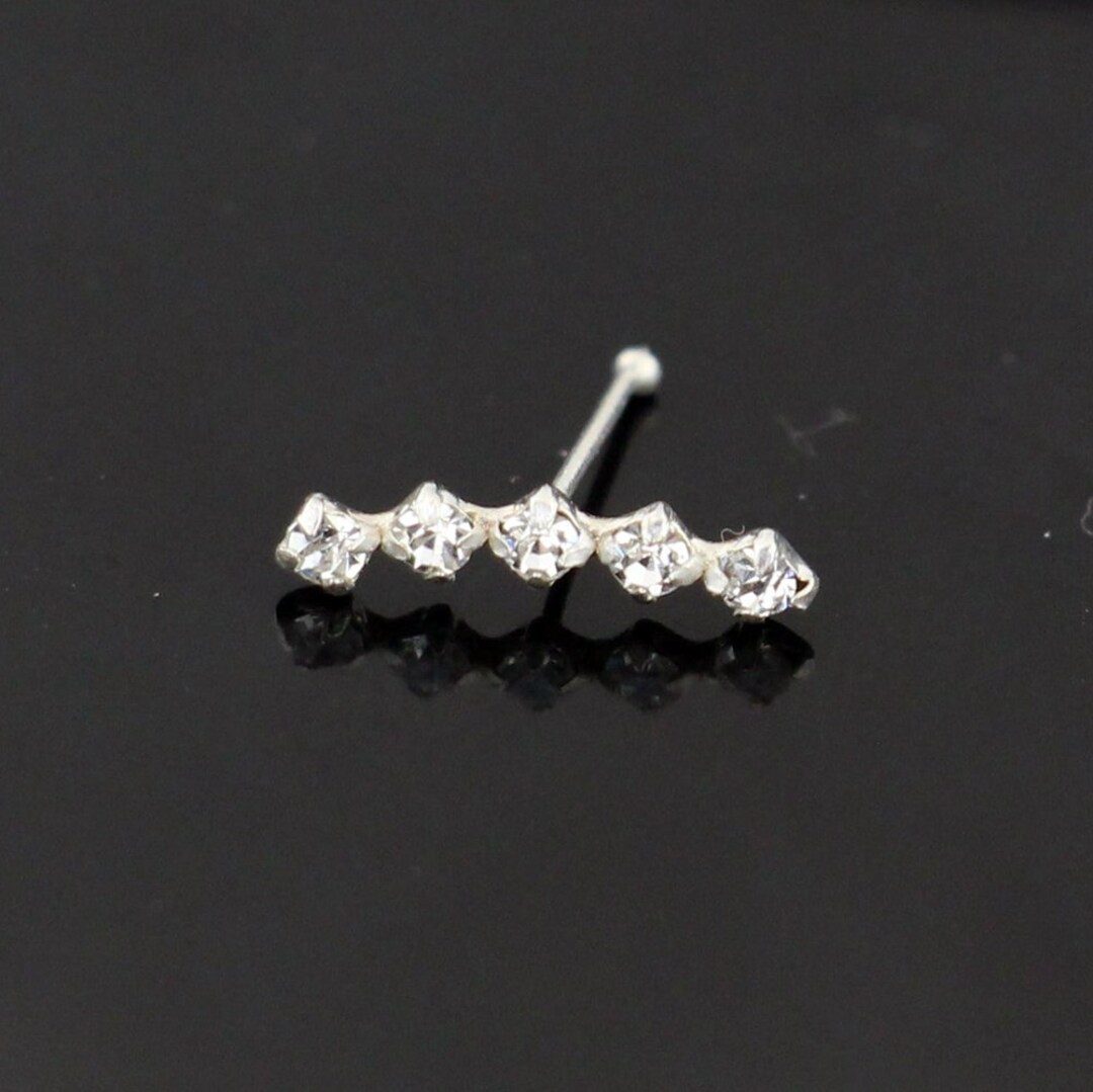 Long 5 Gemstone Nose Stud Nose Bone Style Sterling Silver Nose Ring ...