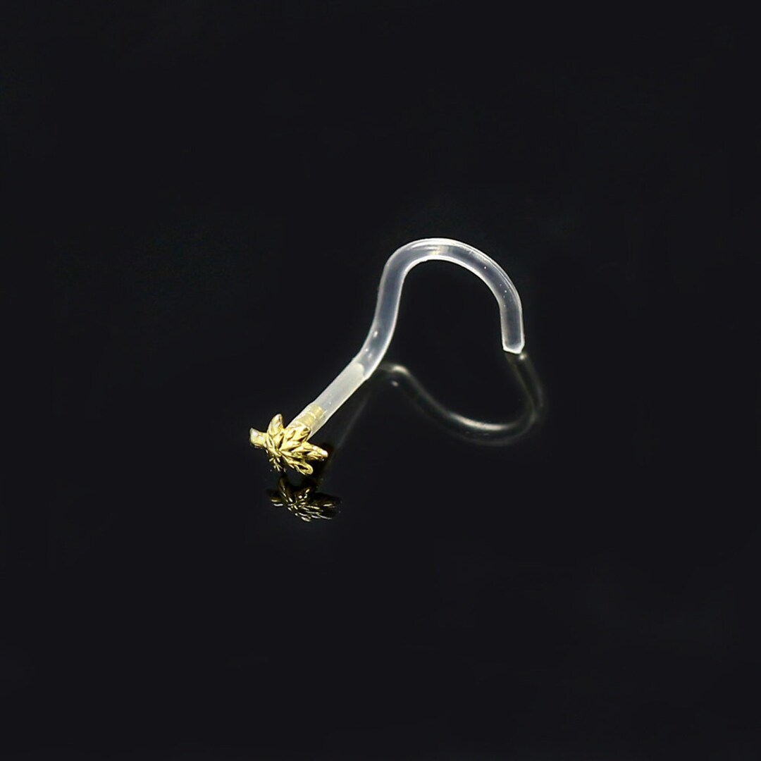 Marijuana Leaf Nose Ring Bioplast & 14K Gold Nose Screw Hypoallergenic ...