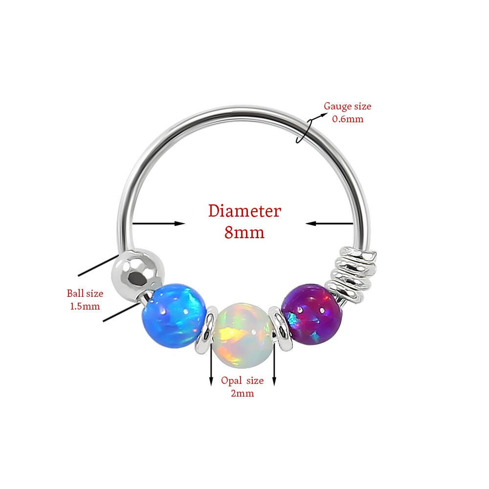 Blue Purple & White Opal Beaded Nose Ring Thin Nose Ring - Etsy UK