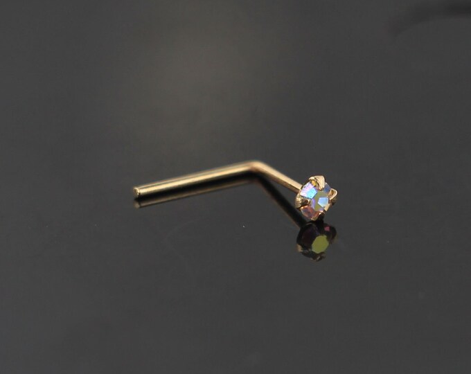 9ct Gold Nose Stud Rainbow CZ Nose Stud L Shape Nose Ring - Etsy