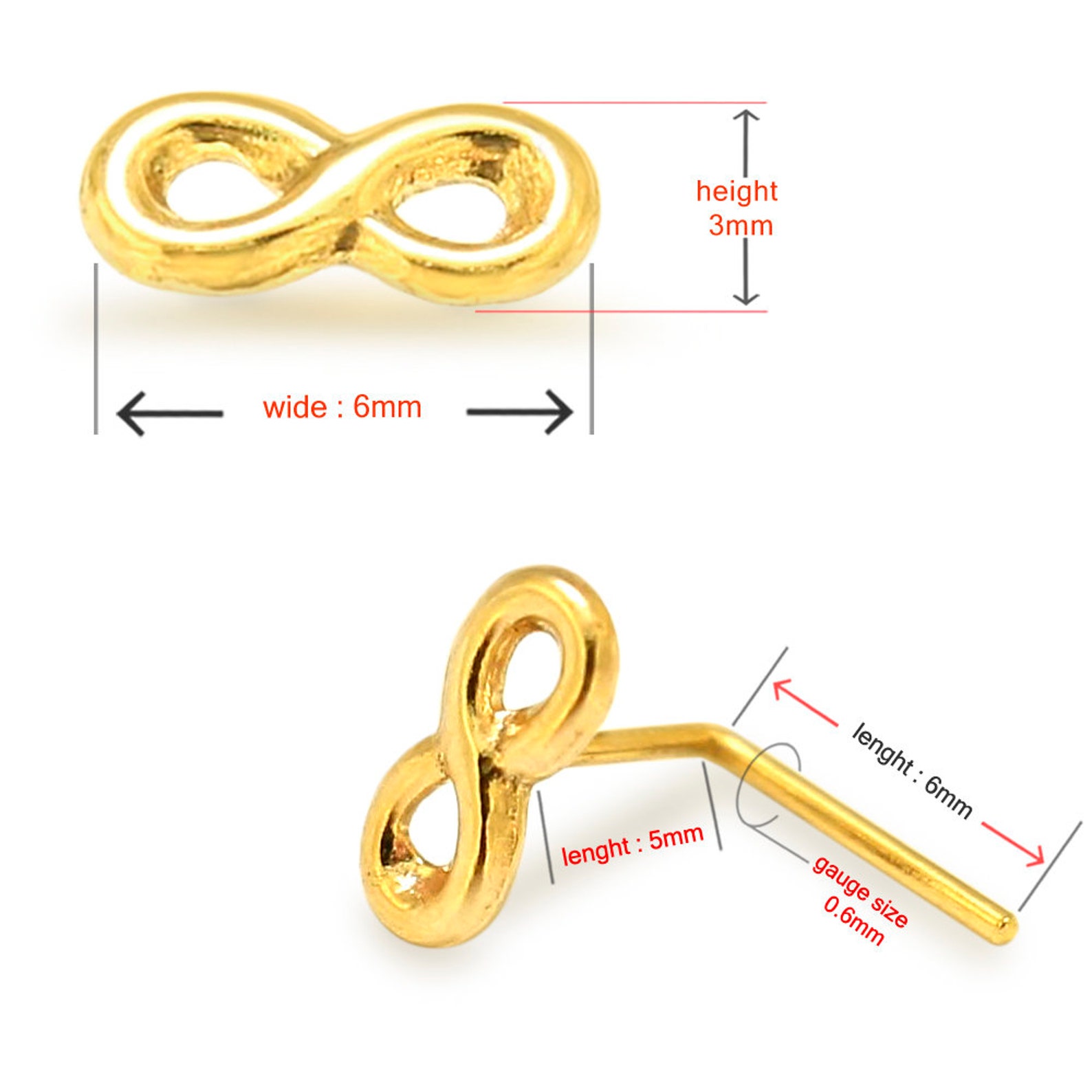 Gold Nose Ring With Infinity Sign 9ct L Bend Nose Stud | Etsy