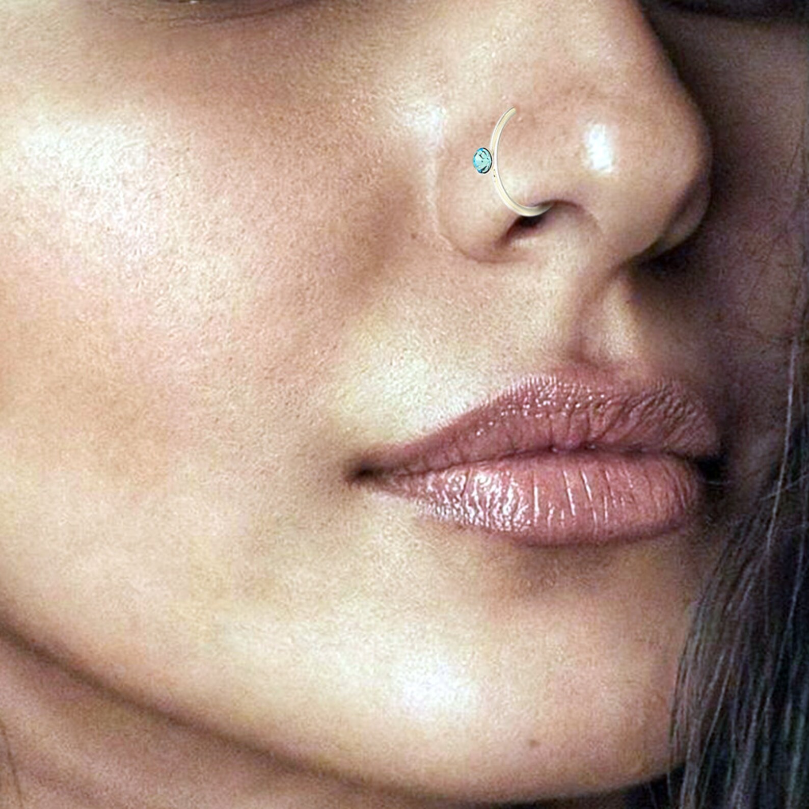 Light Blue Crystal Nose Ring Hoop Nostril Piercing Ring | Etsy