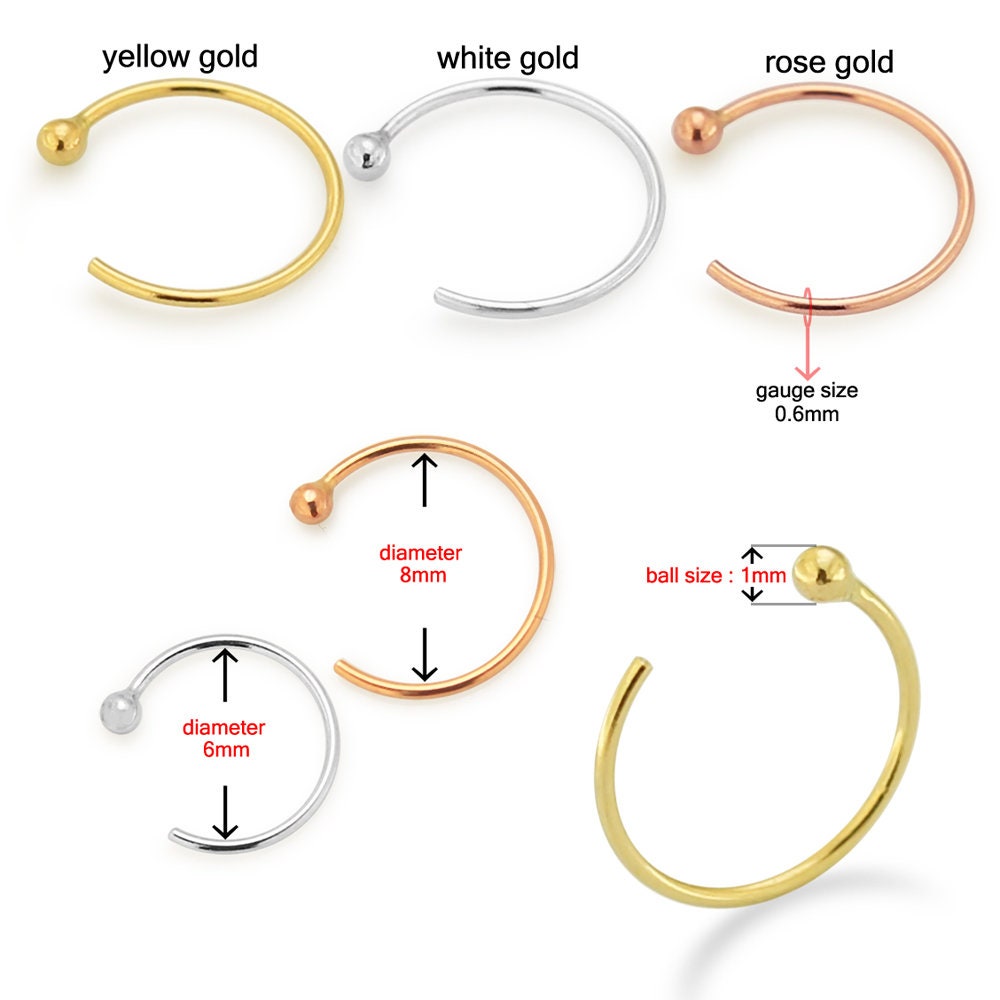 14ct Gold Nose Ring Hoop Open Nose Hoop Tiny Nose Hoop Thin | Etsy