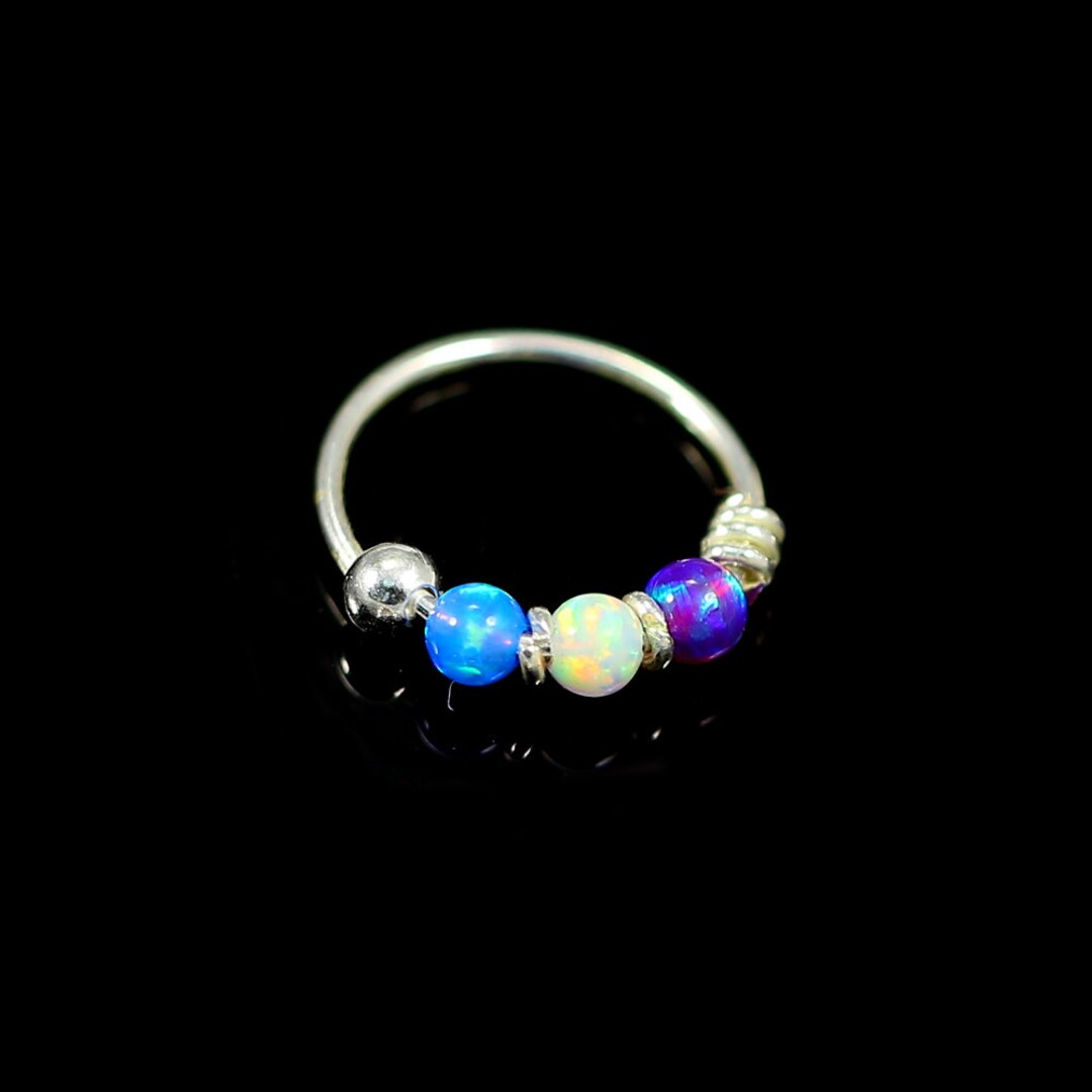 Blue, Purple & White Opal Beaded Nose Ring Thin Nose Ring Sterling ...