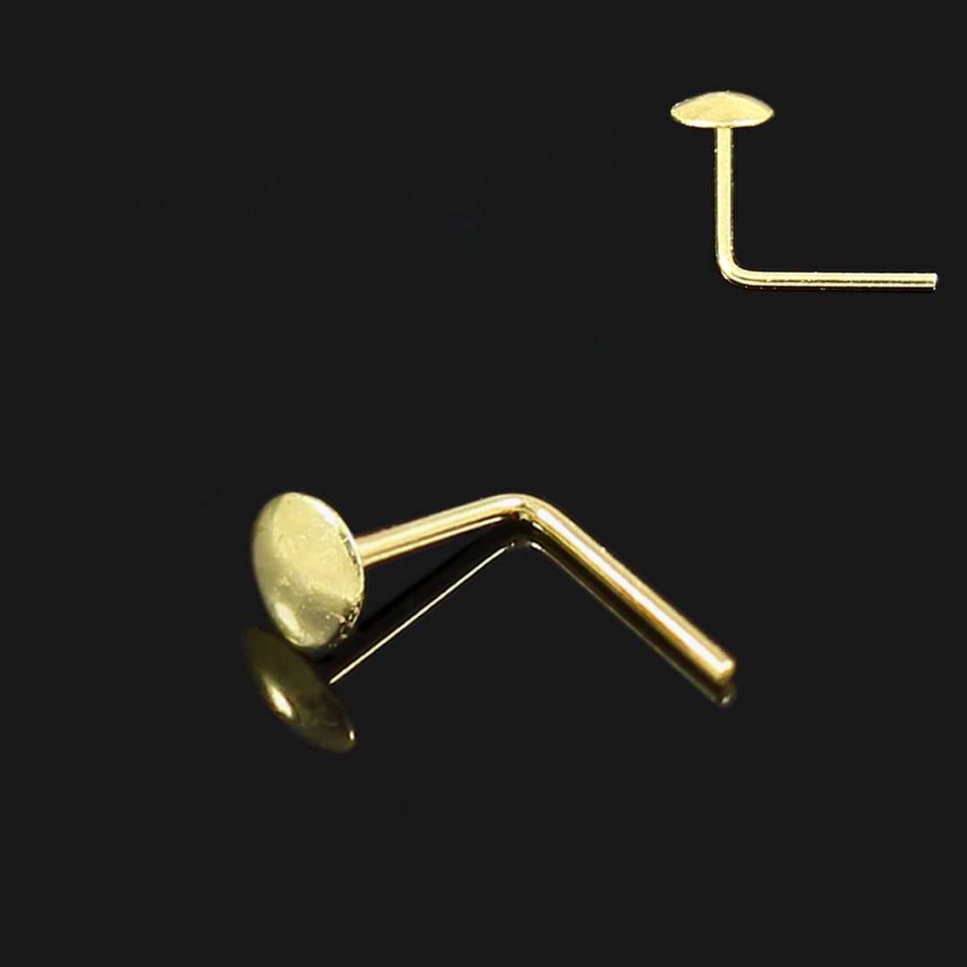 9K Gold Nose Stud Tiny Nose Ring Simple Nose Ring Stud L Shaped Nose ...