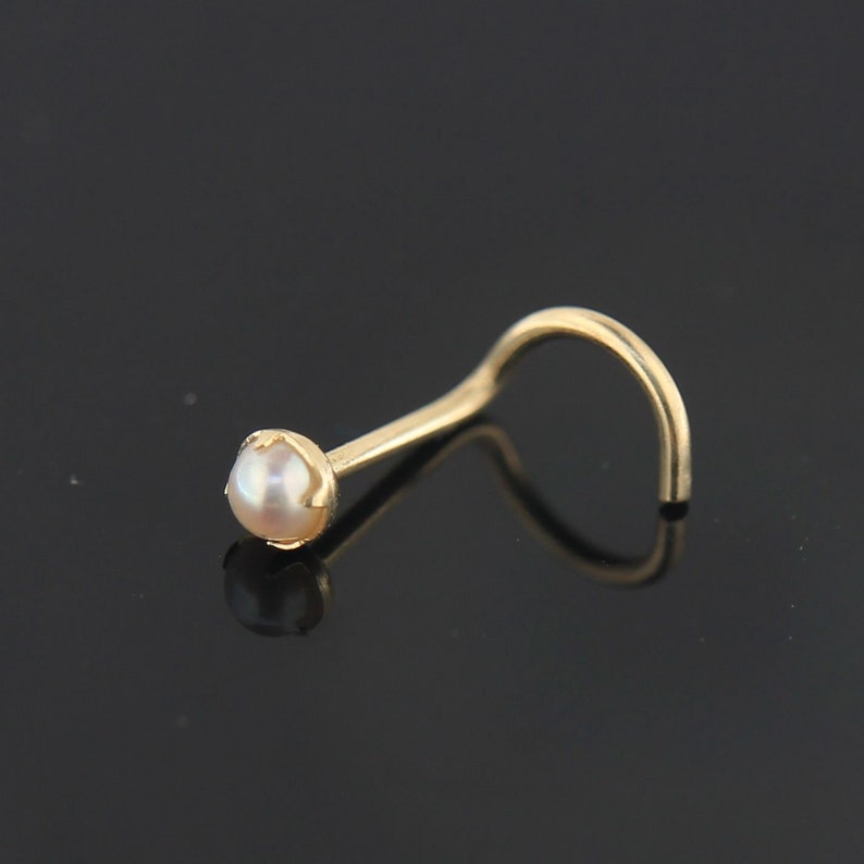 Pearl Nose Ring 9K Gold Nose Ring Screw Nose Stud 20G Nose - Etsy