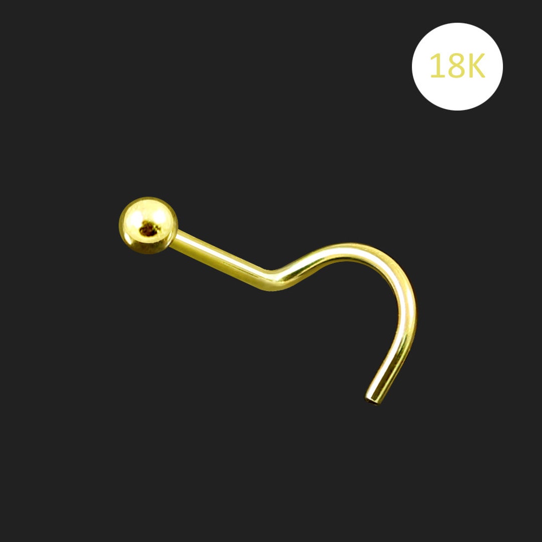 18K Solid Yellow Gold Screw Type Nose Stud Solid Gold Nose Stud Screw ...