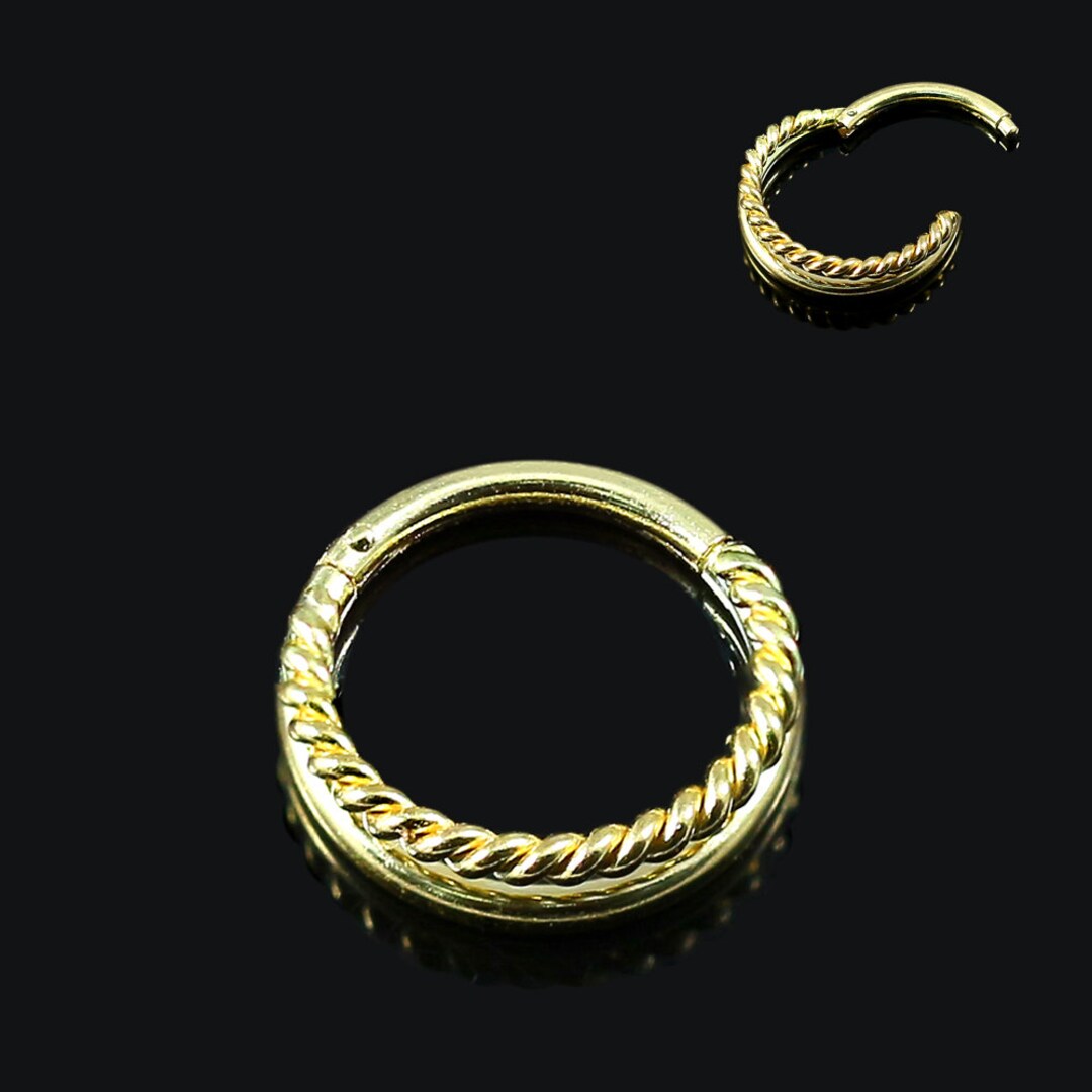 14k Solid Gold Double Stack Hinged Clicker Gold Hoop Nose Cartilage Piercing/daith Earring/ Rook ...