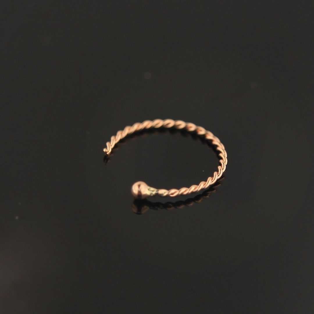 Rose Gold Twisted Nose Ring With Ball, 9ct Open Nose Hoop - Etsy