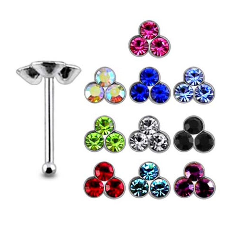 925 Sterling Silver Nose Stud 20 Pieces Box 3 Gemstone Nose - Etsy UK