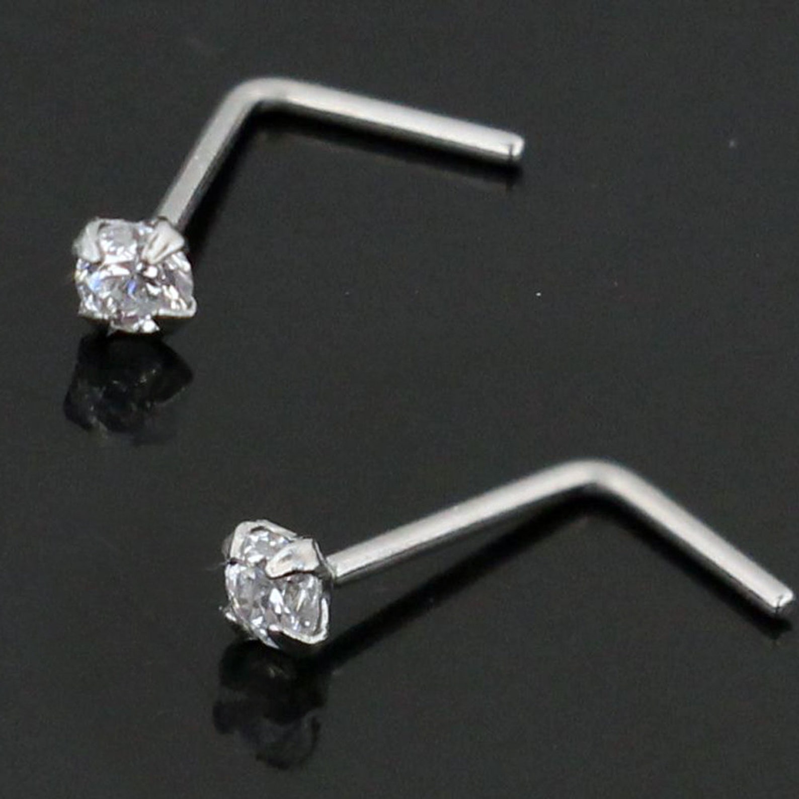 CZ Gemstone Nose Stud L Shaped Nose Stud Surgical Steel | Etsy UK
