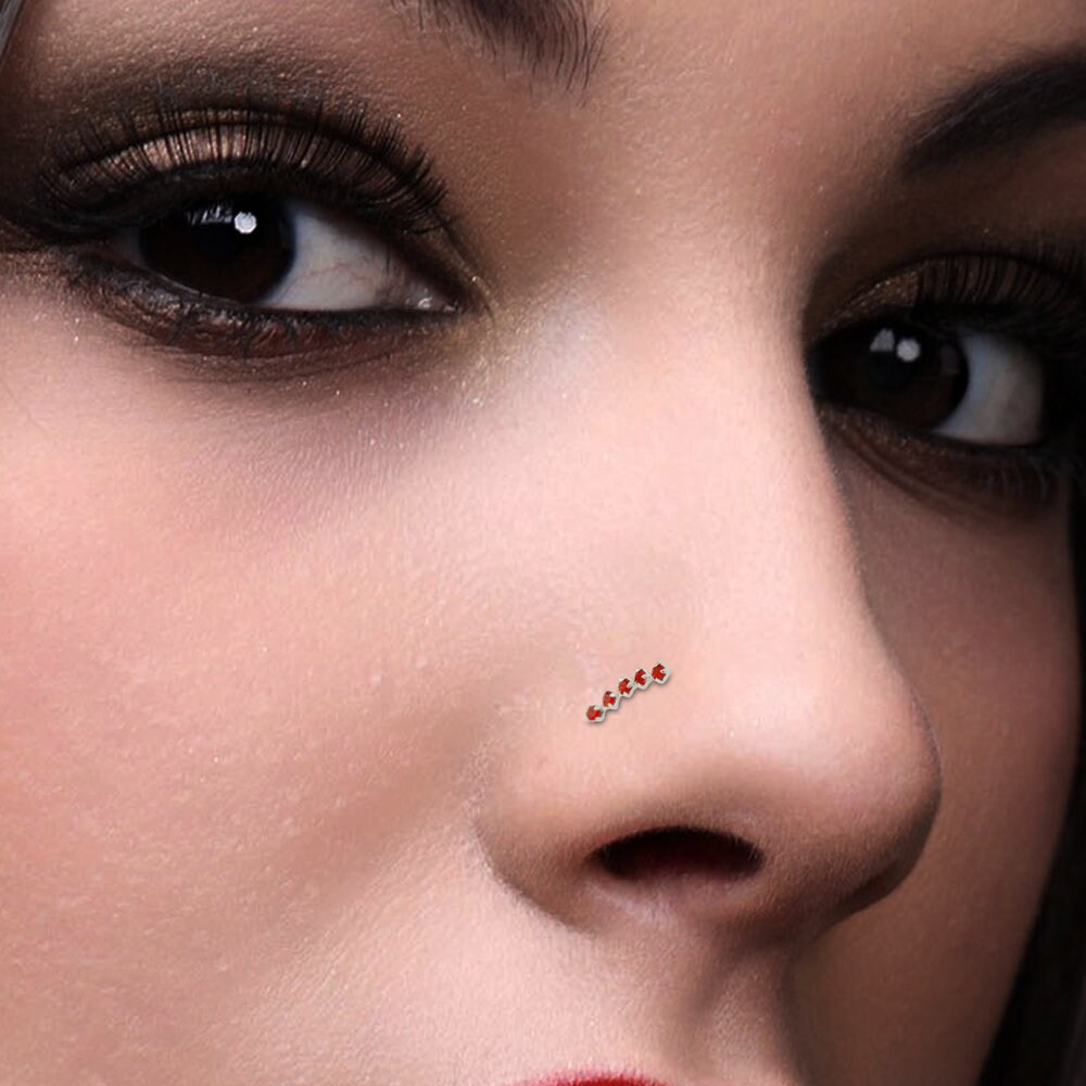 Long 5 Gemstone Nose Stud Nose Bone Style Sterling Silver - Etsy UK