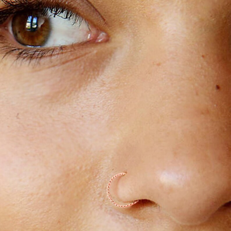 Rose Gold Twisted Nose Ring With Ball 9ct Open Nose Hoop | Etsy