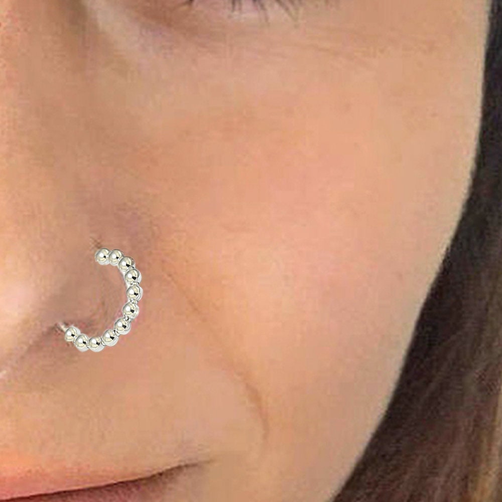 Beaded Nose Rings Snug Nose Ring Tiny Nose Ring Sterling | Etsy