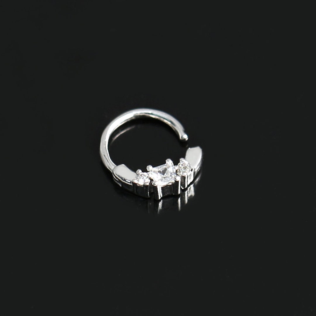 Cute Square Crystal Septum Ring Surgical Steel Septum Clicker Hinged ...