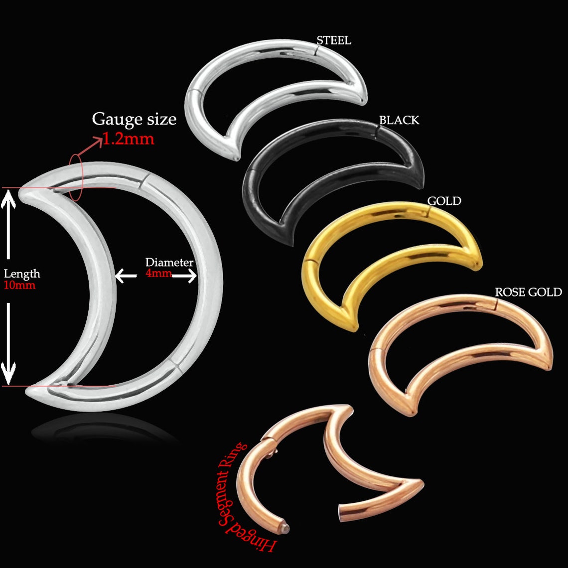 Crescent Moon Nose Ring/ Septum Clicker/ Cartilage Earring - Etsy UK