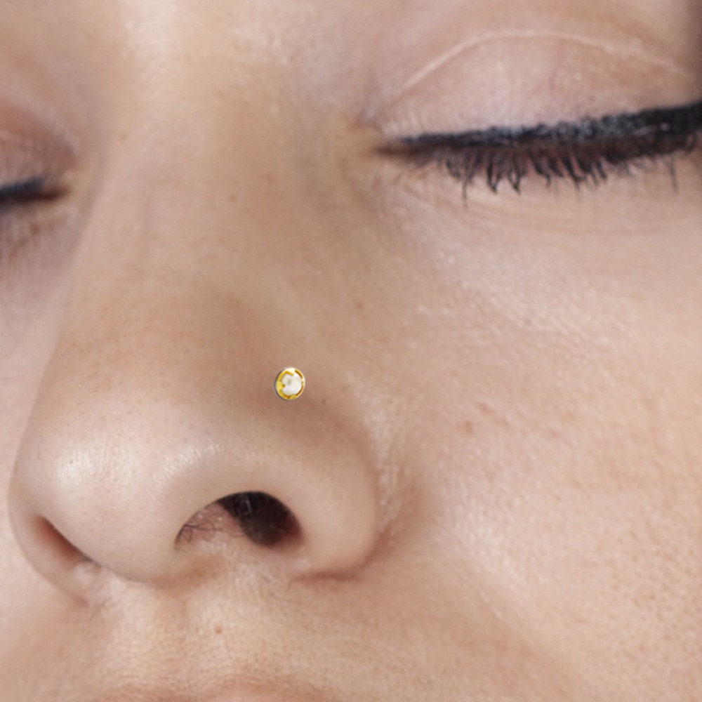 Pearl Nose Ring 9K Gold Nose Ring Screw Nose Stud 20G Nose | Etsy