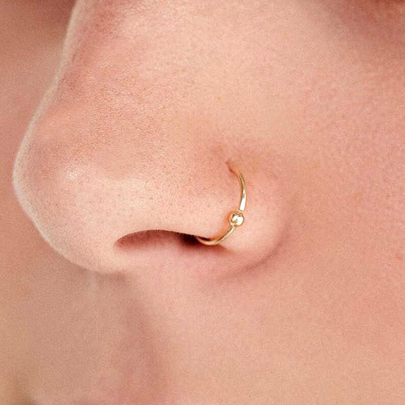 14ct Gold Nose Ring BCR Shape Nose Hoop Thin Nose Ring Tiny | Etsy