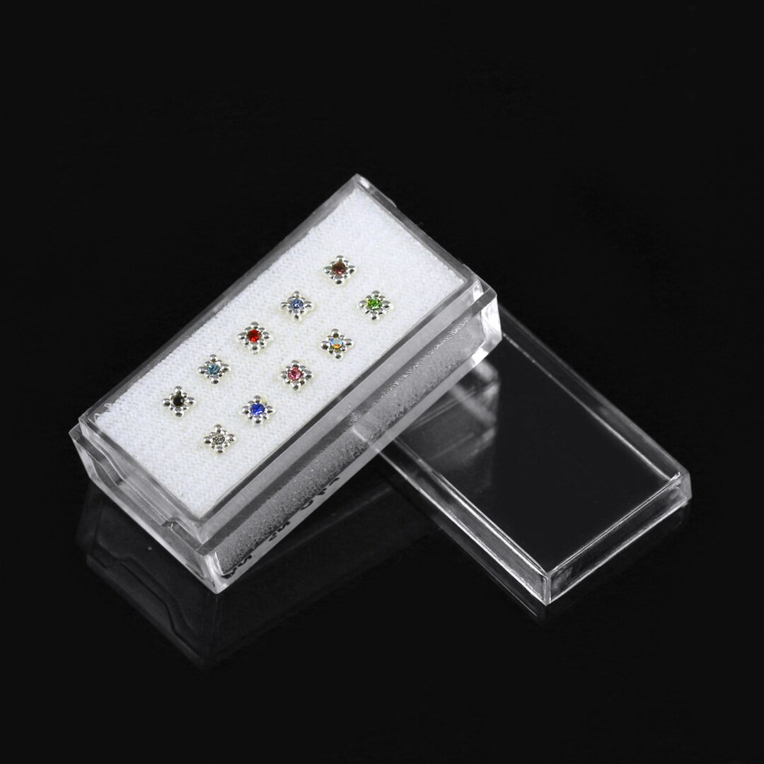 10pcs Square Gemstone Nose Bone Nose Stud L Shape Sterling Silver Nose ...