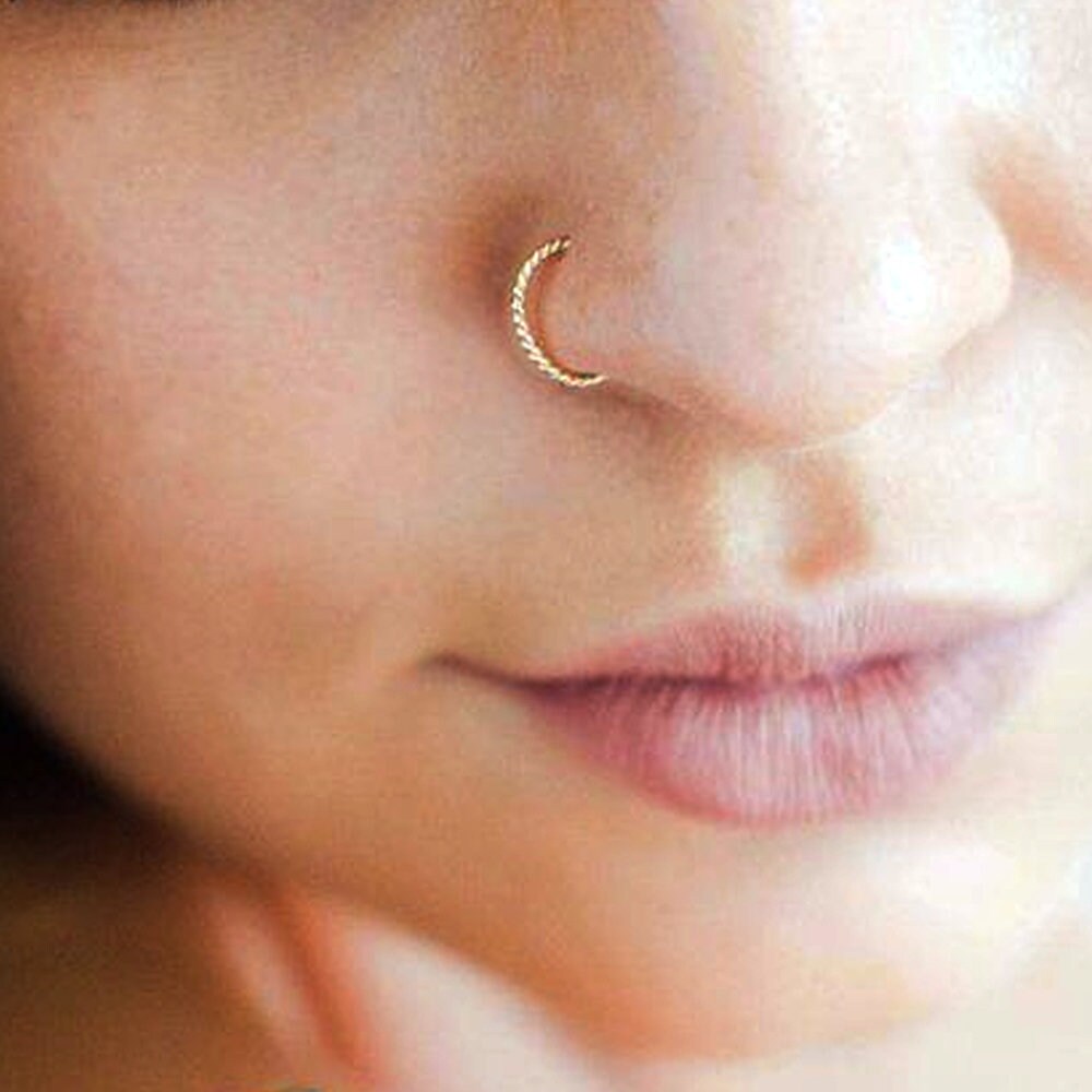 14ct Gold Twisted Nose Ring 22 Gauge Nose Ring Dainty Nose - Etsy UK