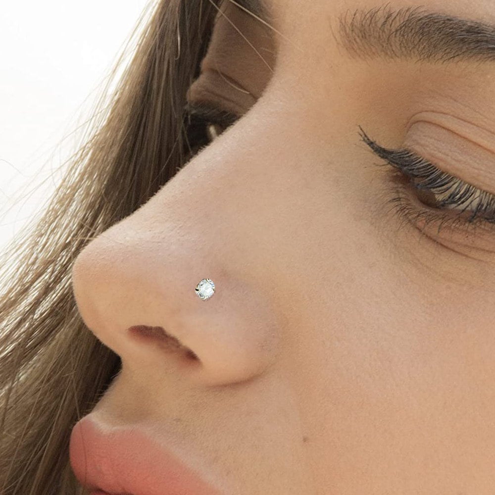 CZ Gemstone Nose Stud 9ct Gold Nose Studs Nose Bone Thin | Etsy