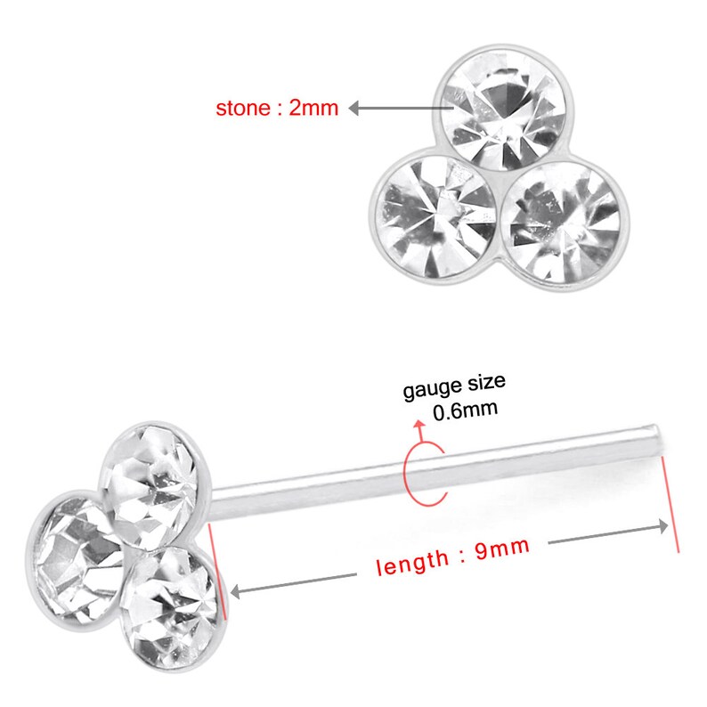 925 Sterling Silver Nose Stud 20 Pieces Box 3 Gemstone Nose - Etsy UK