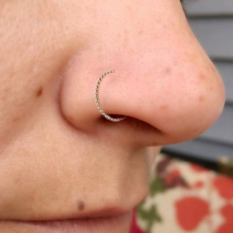14ct Gold Twisted Nose Ring 22 Gauge Nose Ring Dainty Nose - Etsy UK
