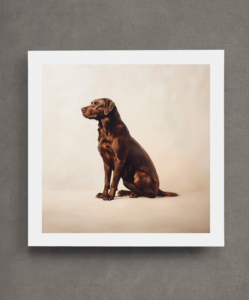 Chocolate Lab Dog Art Print | Vintage Style Round Frame | Chocolate ...