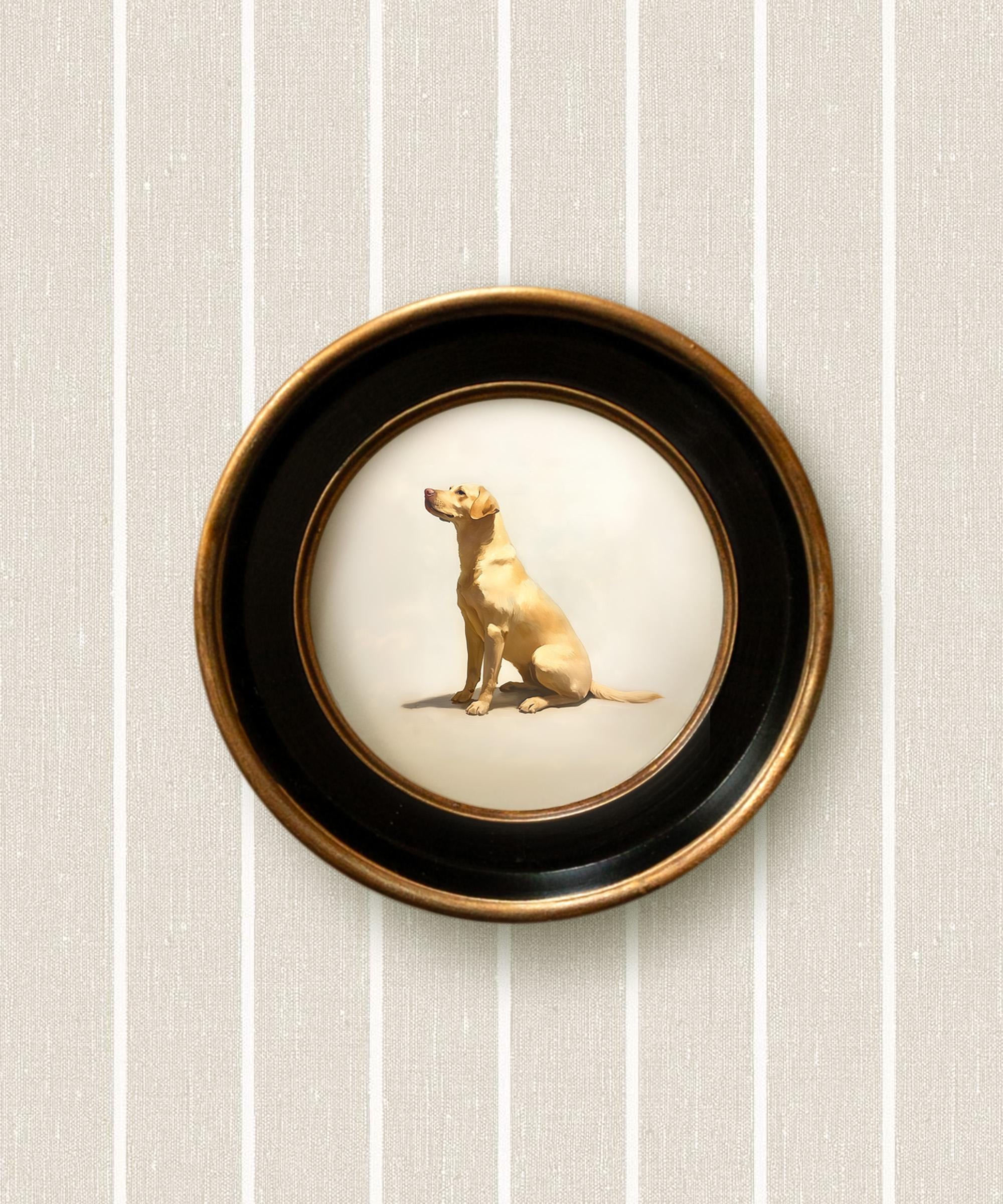 Yellow Lab Dog Art Print | Vintage Style Round Frame | Yellow Labrador ...