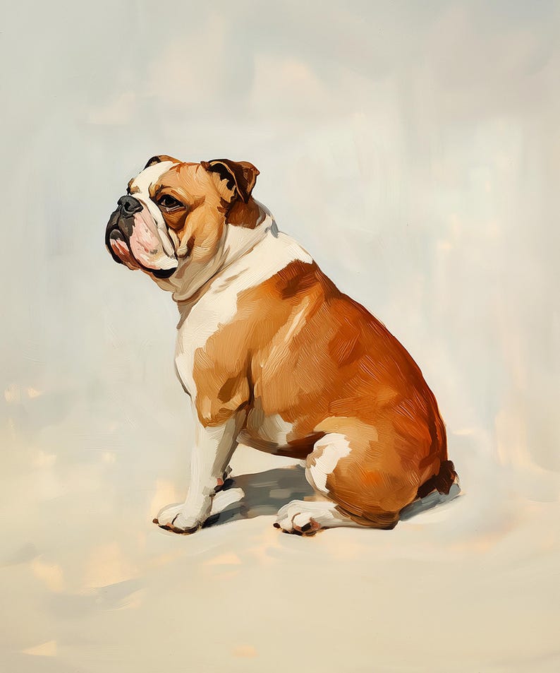 English Bulldog Art Print | Vintage Style Round Framed Dog Painting ...