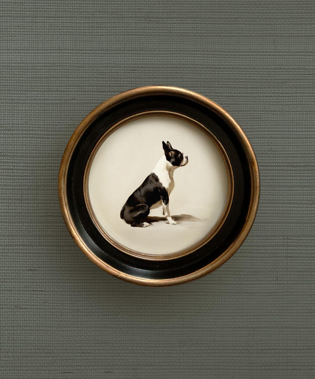 Boston Terrier Dog Art Print | Vintage Style Round Frame | Boston ...