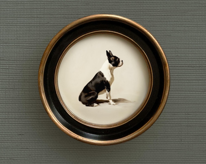 Boston Terrier Dog Art Print | Vintage Style Round Frame | Boston ...
