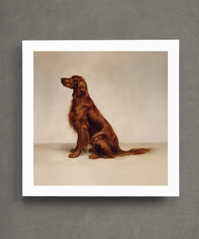 Irish Setter Dog Art Print | Vintage Style Round Frame | Gundog Setter ...