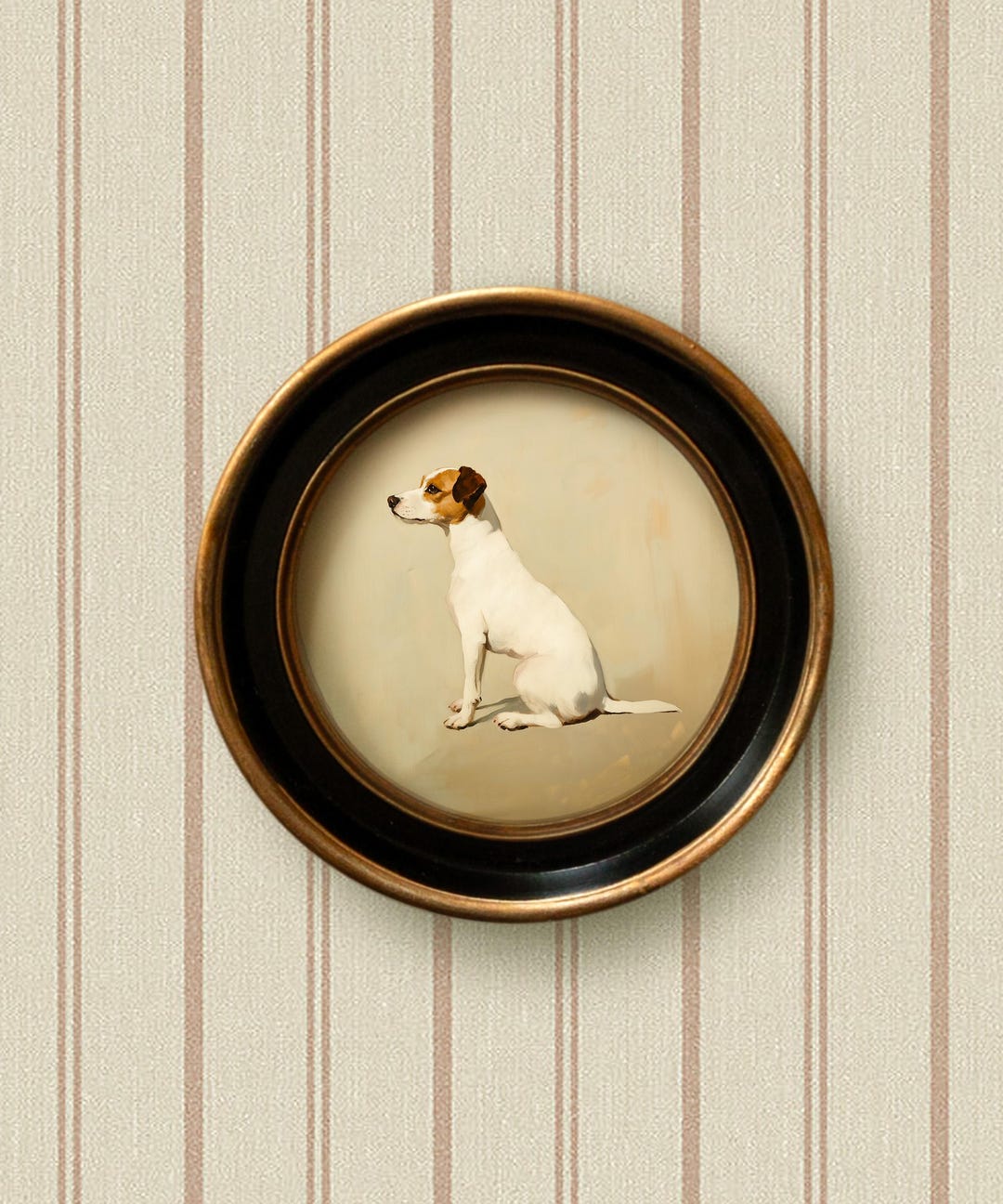 Jack Russell Terrier Portrait Art Print With Vintage Style Round Frame ...