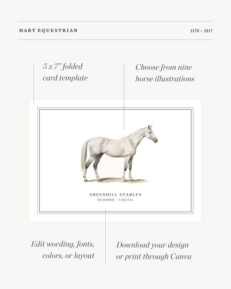 Personalized Horse Card Template | Equestrian Thank You Cards | Vintage ...