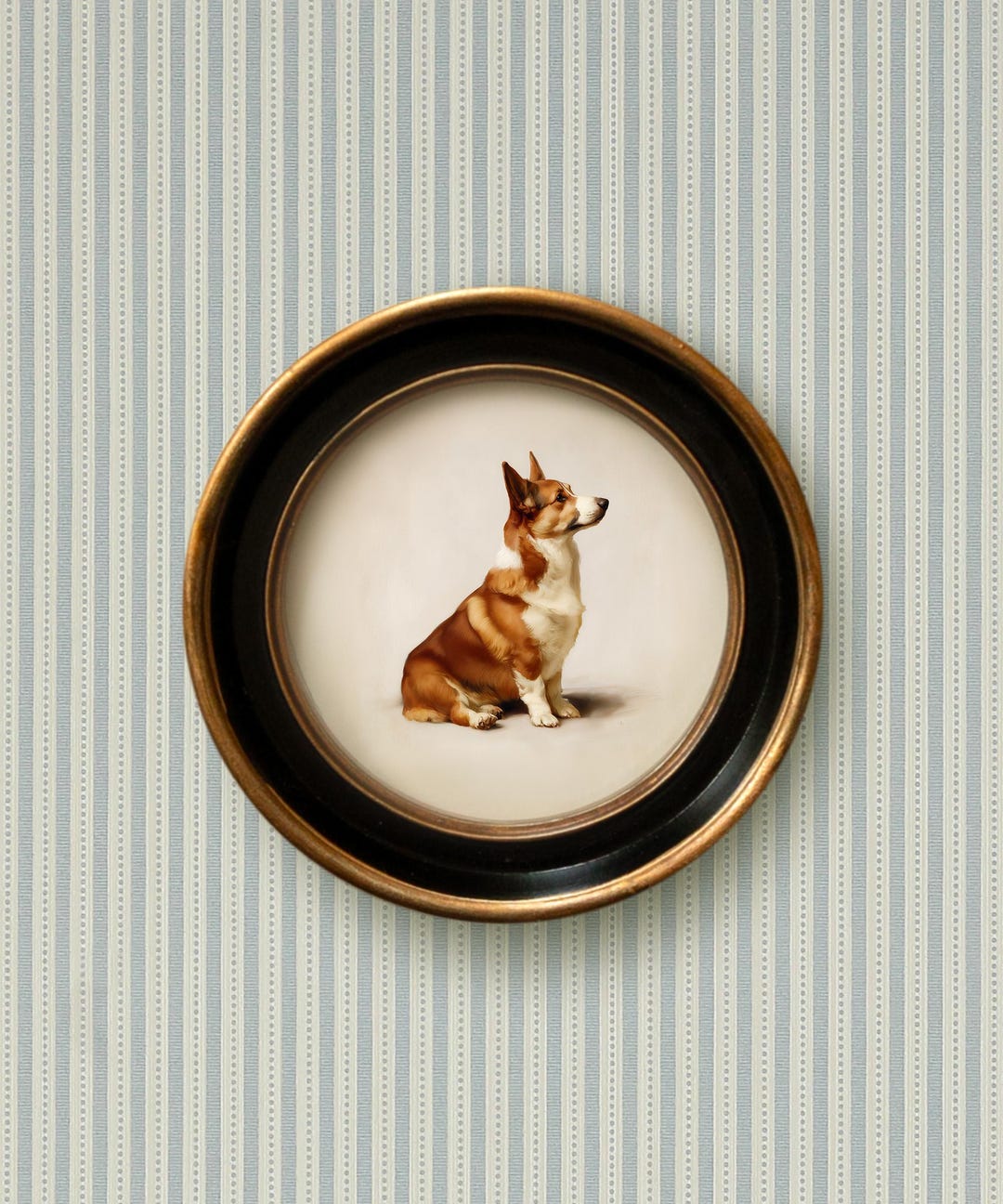 Corgi Dog Art Print | Vintage Style Round Framed Dog Painting | Welsh ...