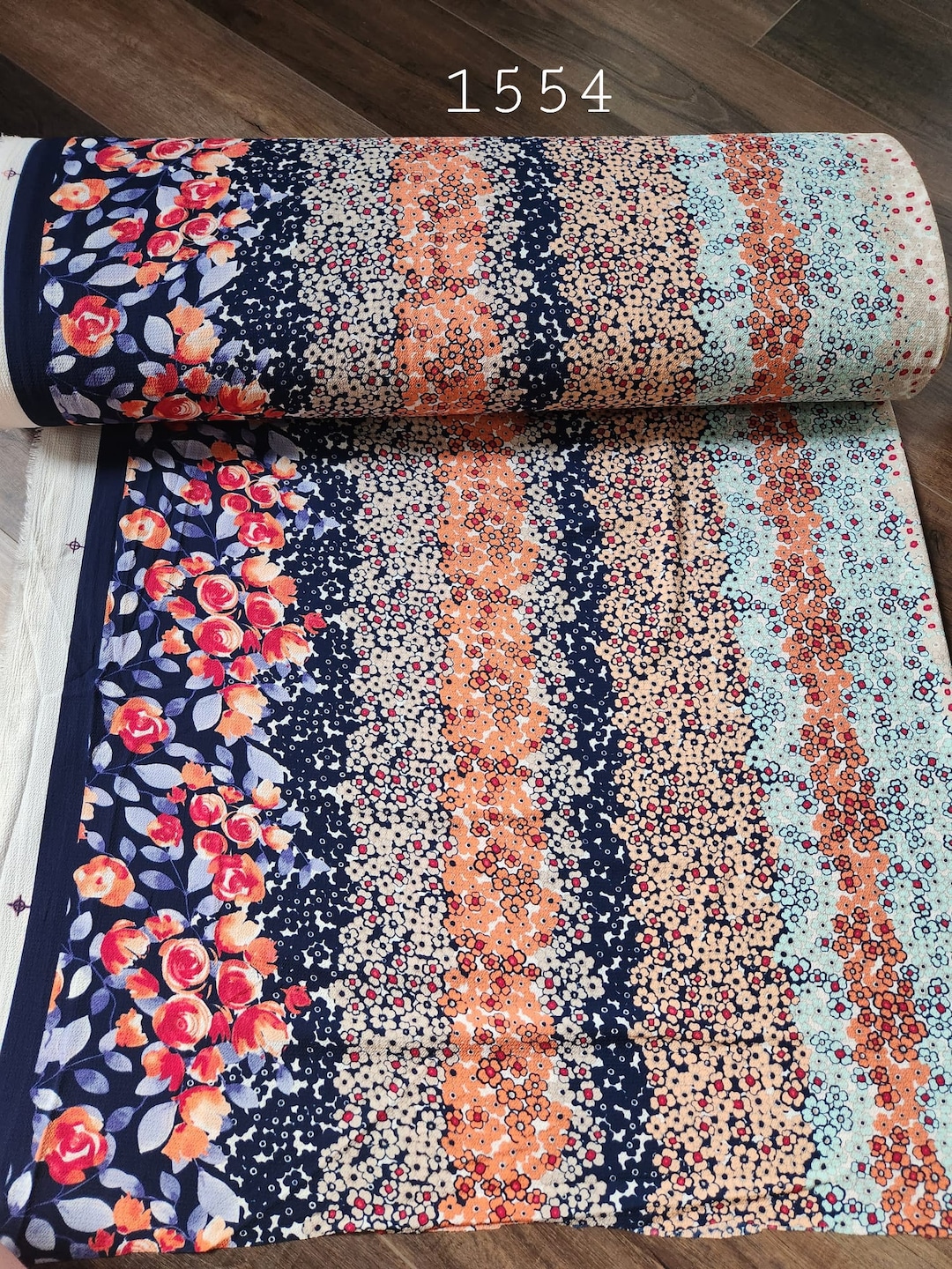 Bubble Crepe, Fabric by the Yard, Floral on Stripes #1554 - Etsy