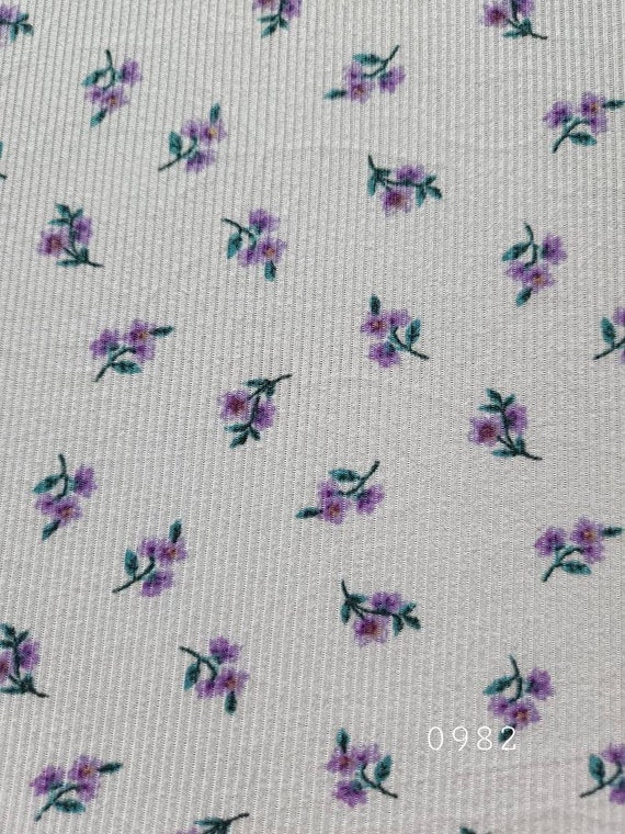 Yummy Ribbed Knit Fabric by the Yard Floral Rib Knit Ivory | Etsy