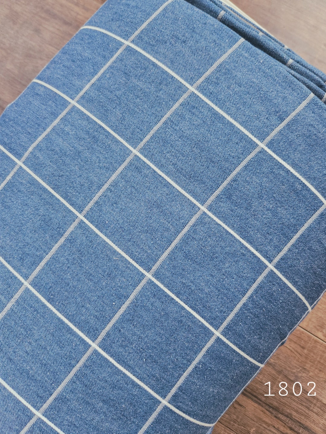 Cotton Fabric by the Yard, Washed Denim Blue Window Pane Plaid 1802 - Etsy