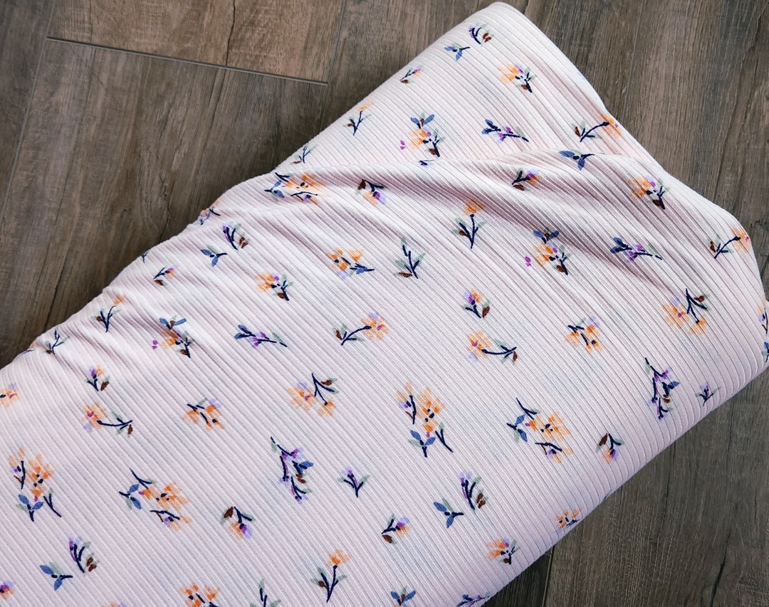 Ribbed Knit, Fabric by the Yard, Floral, Rib Knit, Light Pink With ...