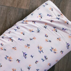 Ribbed Knit, Fabric by the Yard, Floral, Rib Knit, Light Pink With ...