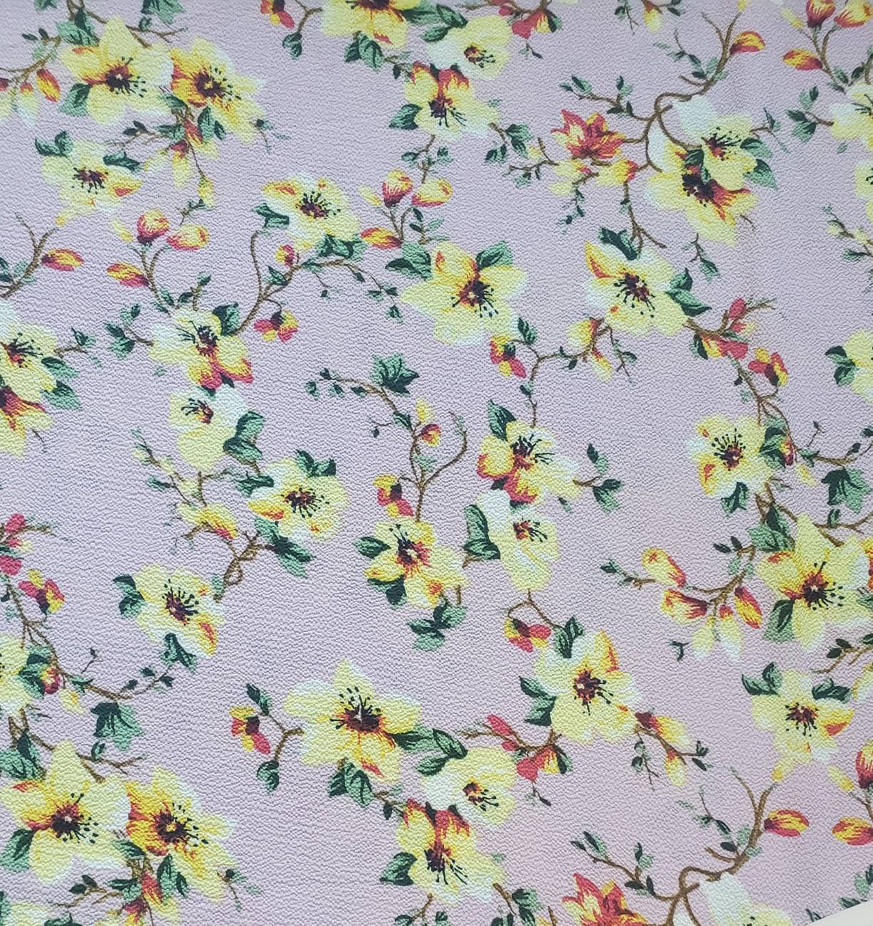 Bubble Crepe, Fabric by the Yard, Pink With Yellow Floral #0609 - Etsy