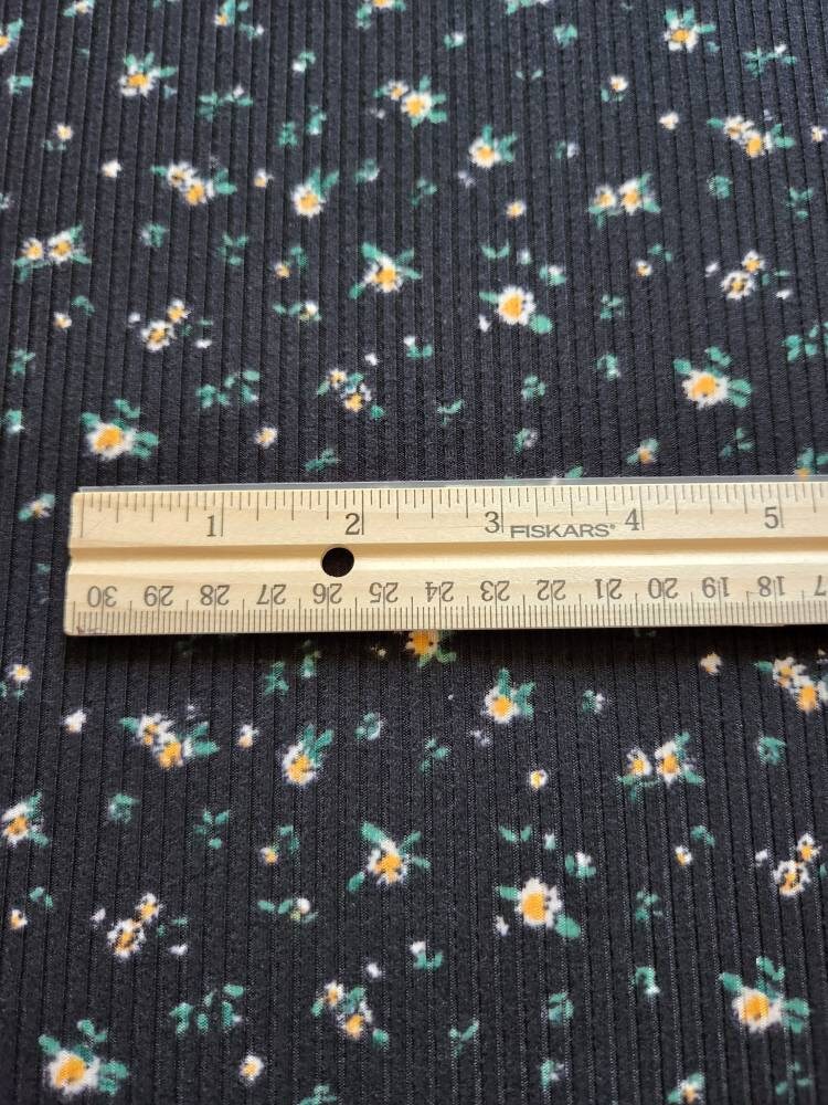 Ribbed Knit Fabric by the Yard Floral Rib Knit Black With - Etsy