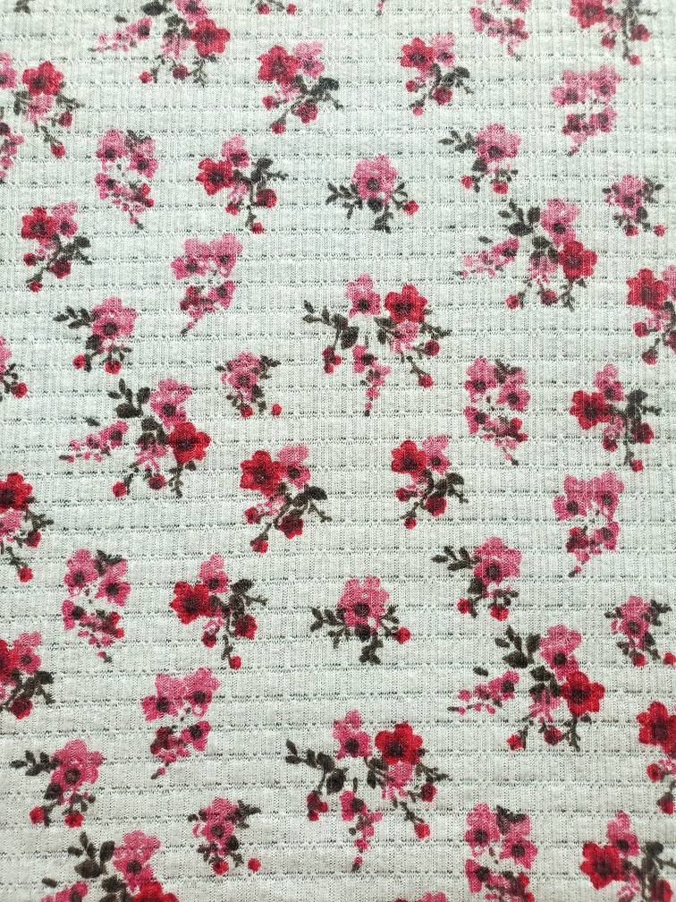 Pointelle knit fabric by the yard rib knit floral rib knit | Etsy