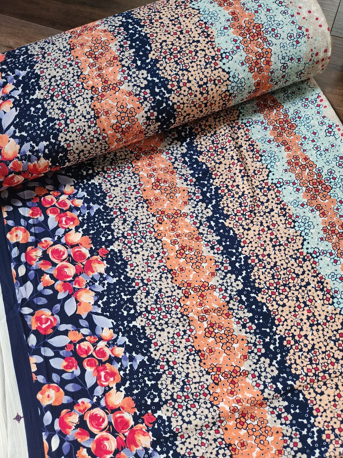 Bubble Crepe, Fabric by the Yard, Floral on Stripes #1554 - Etsy