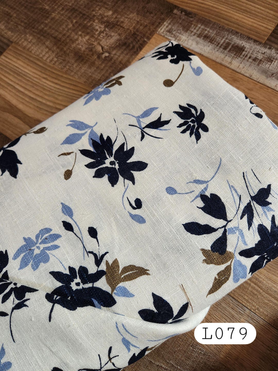 100% Linen Fabric by the Yard, Navy Floral on Ivory #L079 - Etsy